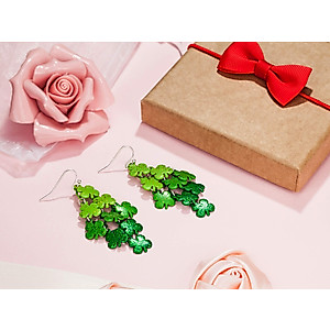 RareLove Silver Plated Multi Green Shamrock Chandelier Piercing Dangle Earrings Alloy St Patrick's Day Gift For Women