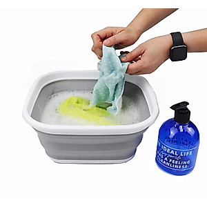 SAMMART 5.5L (1.4 gallons) Collapsible Plastic Washing Tub - Portable Washing Basin - Foldable Tub - Easy Storage Space Saving Kitchen Washtub (Grey + Pale Blue (Set of 2))