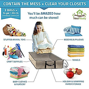 NestNeatly SmartCube Underbed Storage Bag 3 Large Under-the-Bed Storage Bins with Reinforced Handles Foldable Under-Bed Storage Bags and Containers