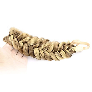 BOBIYA Messy Wide 2 Strands Synthetic Hair Braided Headband Classic Chunky Hair Braid Headband Elastic Stretch Braid Headbands for Women Highlight (Light Highlighted)