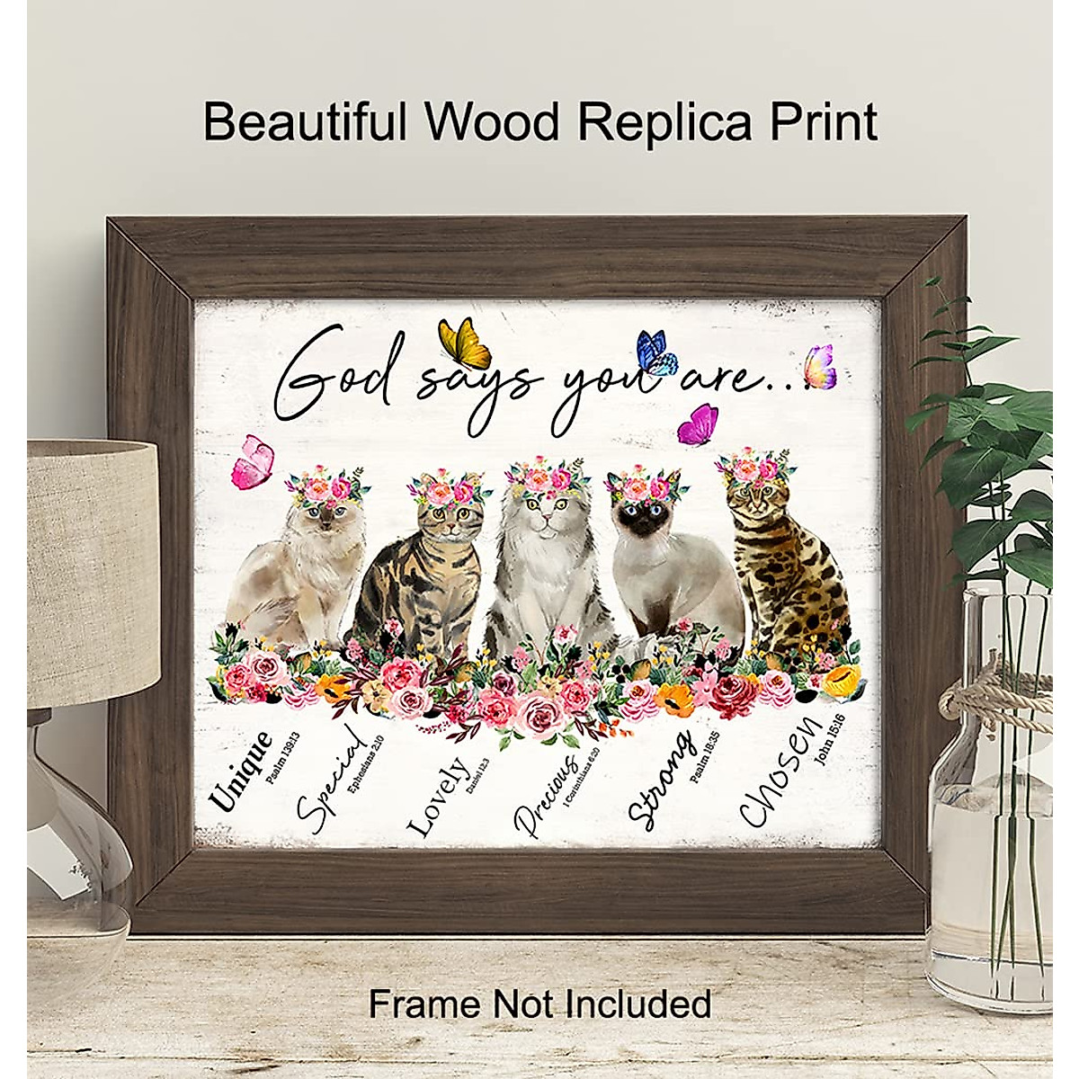 God Says You Are Cat Wall Art - Christian Inspirational Encouragement Gifts for Women - Bible Verses, Psalms, Scripture Wall Decor- Catholic Religious Gifts - Positive Motivational Quotes - Boho Decor