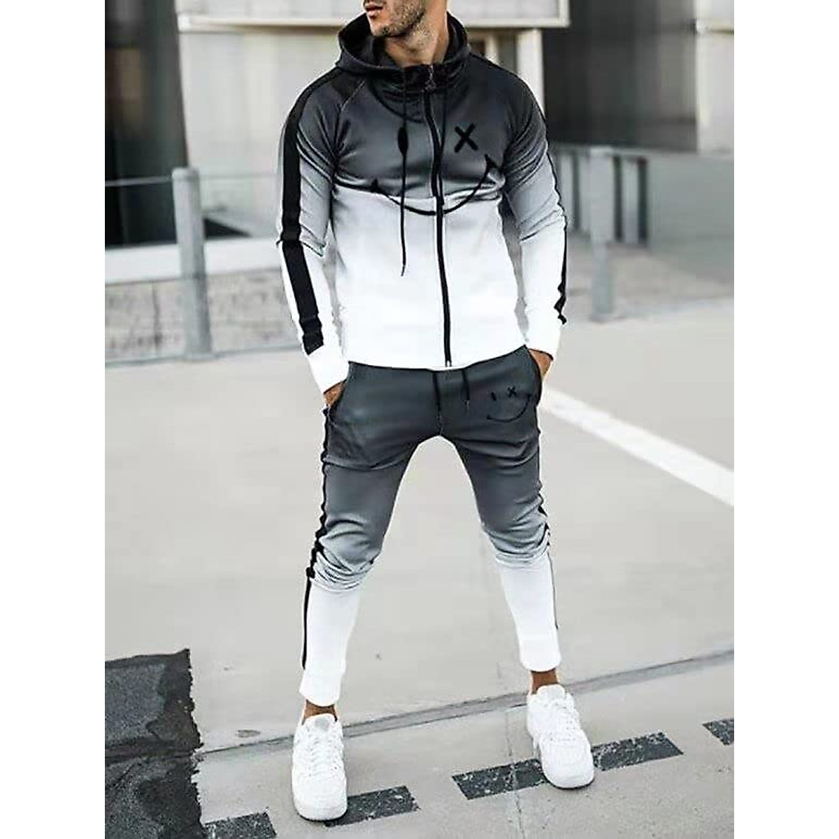 Taamlou Men's Personalized Hoodie Tracksuit 2 Piece Outfit Casual Long Sleeve Sweat Suit Full Zip Sports Jogging Suits(ML2021005,XL)