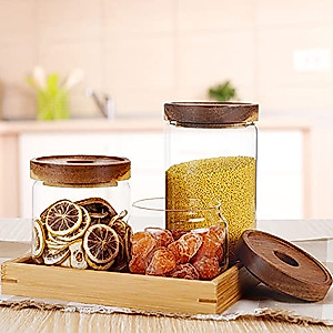 AEFPOYMXU Glass Food Storage Jars with Wood Lids Mason Jar Canister Set Glass Containers for Tea, Coffee, Spice, Candy, Cookie, Pantry(set of 3)