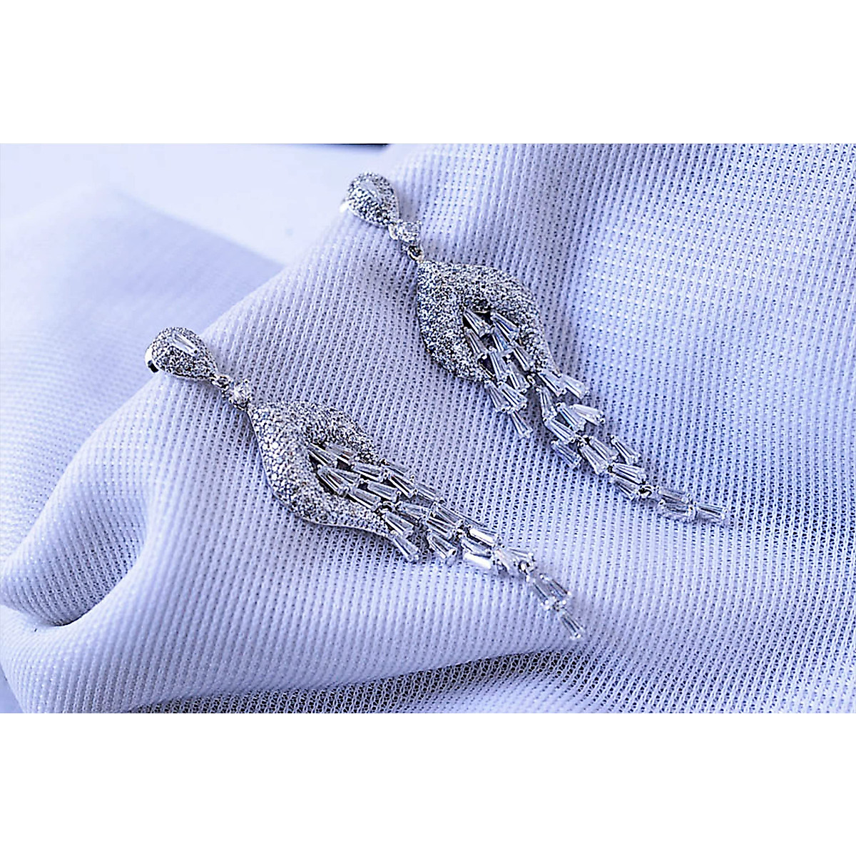 Wedding Bridal Bridesmaid Chandelier Cubic Zirconia Stud Earrings for Women, Crystal Tassel Long Chandelier Wedding Stud Earrings for Prom or Pageant