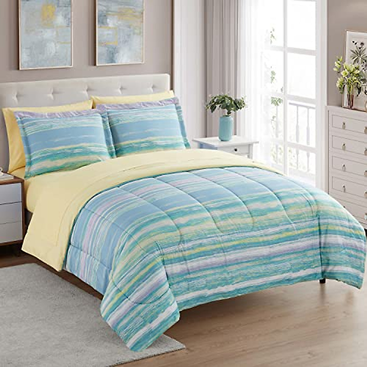Sweet Home Collection 7 Piece Comforter Set Bag Solid Color All Season Soft Down Alternative Blanket & Luxurious Microfiber Bed Sheets, Sorento, King