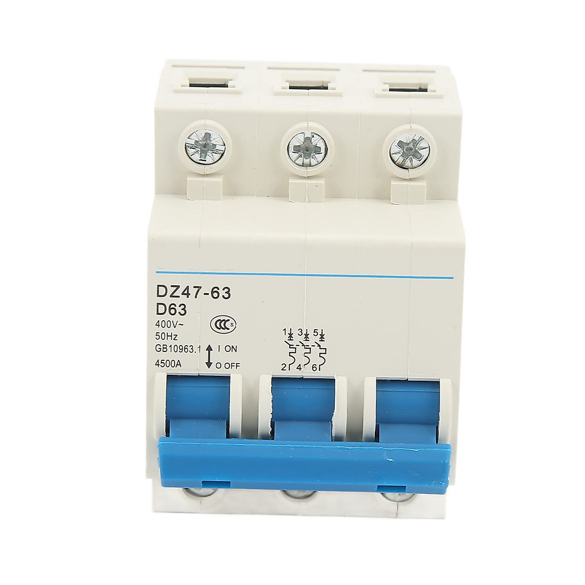 Miniature Circuit Breaker, 63A 400V 50Hz 4500A AC 3P DIN Rail Mount Circuit Breaker Air Switch Overload Protection Current Circuit Breaker DZ47-63 D63