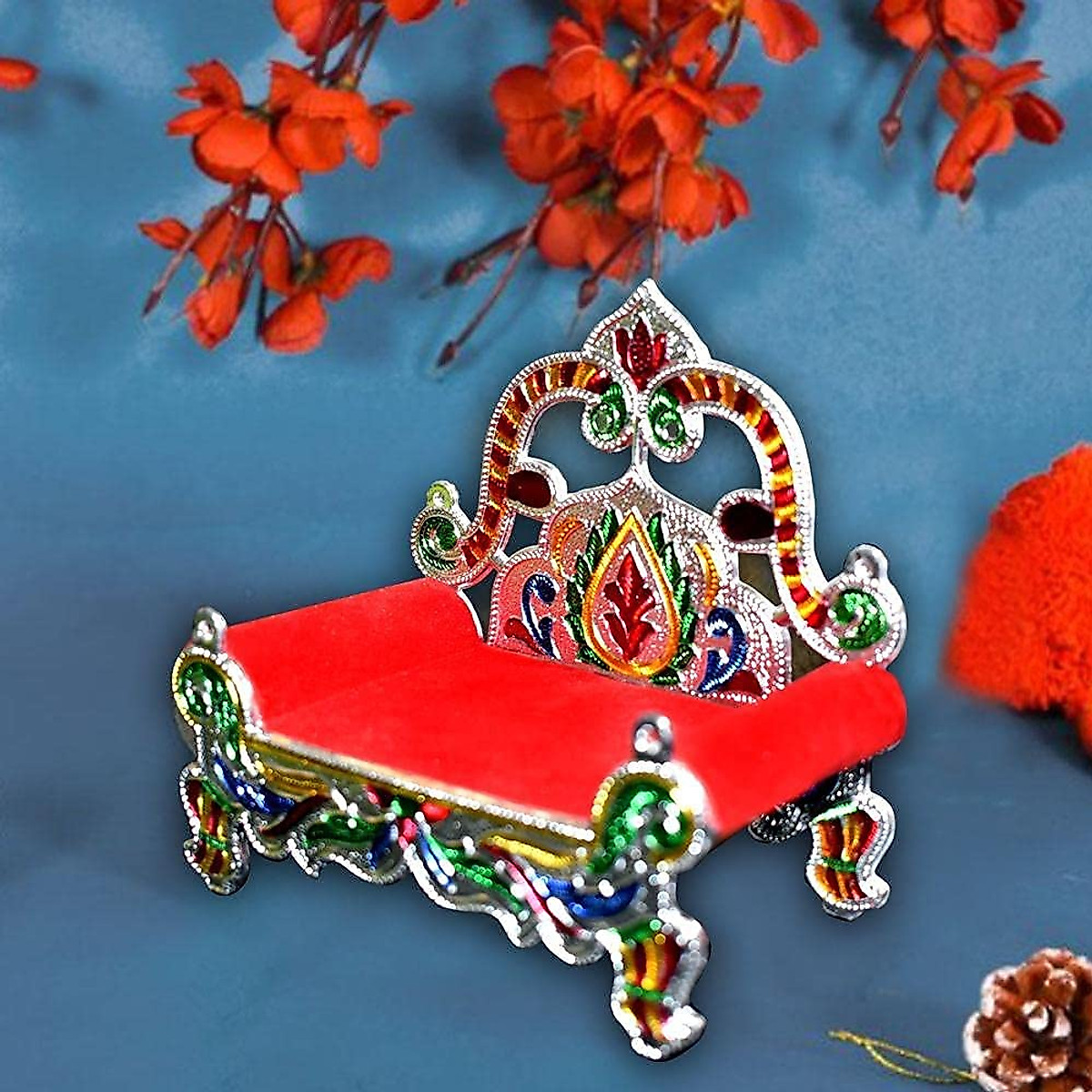 LNT Bal Gopal Sinhasan Handikraft meenakari Laddu Gopal Sinhasan Bal Gopal Bed Shree Krishna Singhasan Thakorji Sinhasan Ganesh Sinhasan Fancy Sinhasan Janmashtami Special Sinhasan, Wood