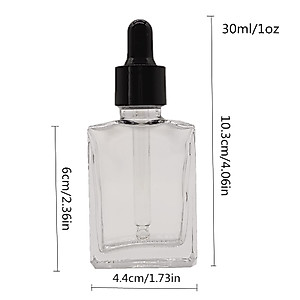 PimyRcyi Glass Bottle for Essential Oils,1 oz Small Empty Drop Bottle, 30ml Square Essence Glass Lab Dropping Serum Container (Clear,12PCS)