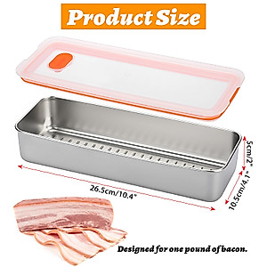 BSTKEY Bacon Container for Refrigerator, 304 Stainless Steel Airtight Deli Meat Saver Bacon Keeper for Fridge, Bacon Fresh Storage Container with Clear Lid, Dishwasher Safe, Fridge Organizer
