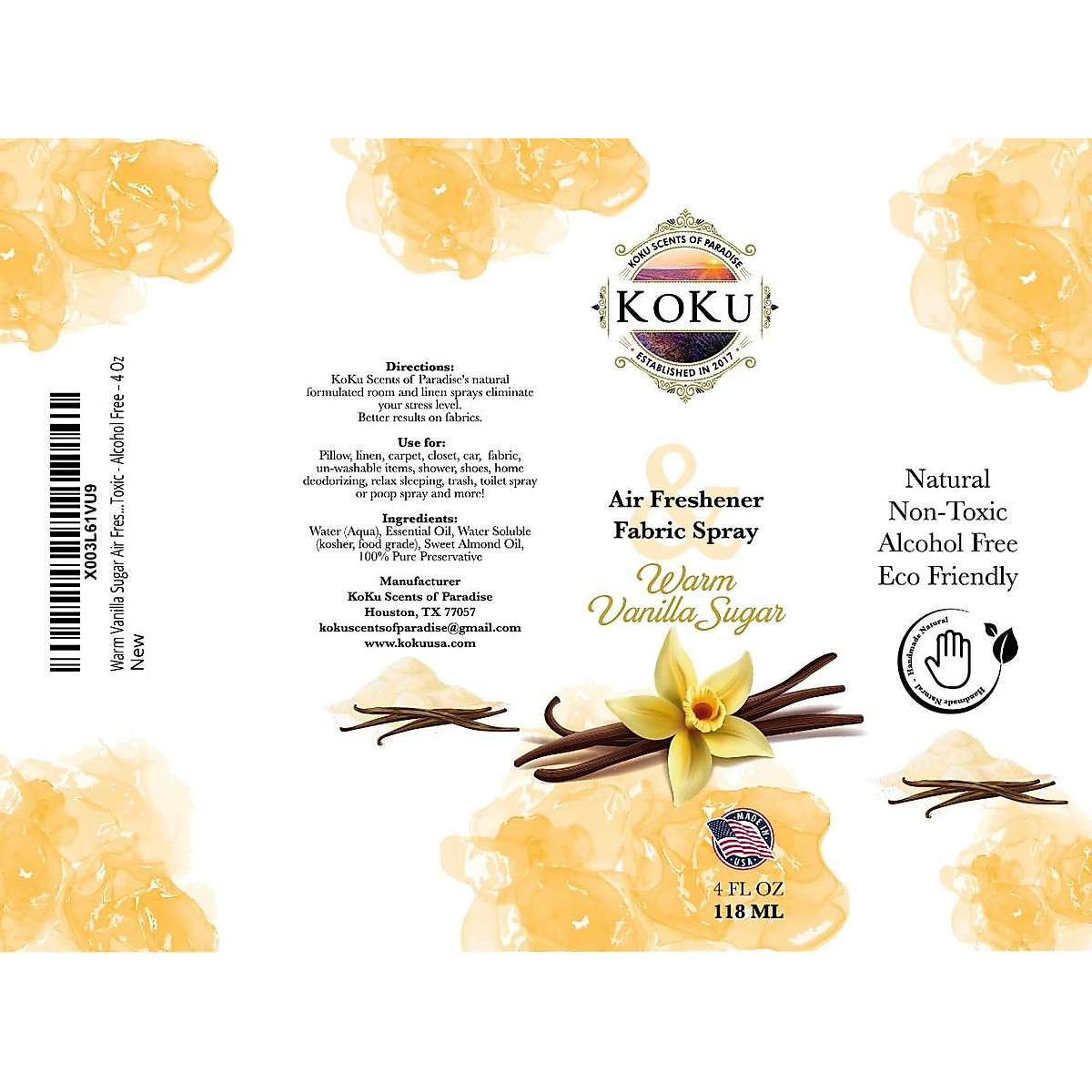 Warm Vanilla Sugar Air Freshener - Room Spray - Odor Eliminator - Deodorizer - Car Air Freshener - Home Spray - Linen Spray - Fabric Refresher - Non-Toxic - Alcohol Free (4 Oz)