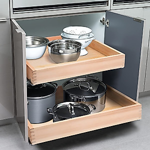 Mulush Pull Out Cabinet Drawer Organizer Tray, Slide Out Wood Kitchen Shelves, 14”W x 21”D, Requires At Least a 15.5” Cabinet Opening, Unfinished Wood
