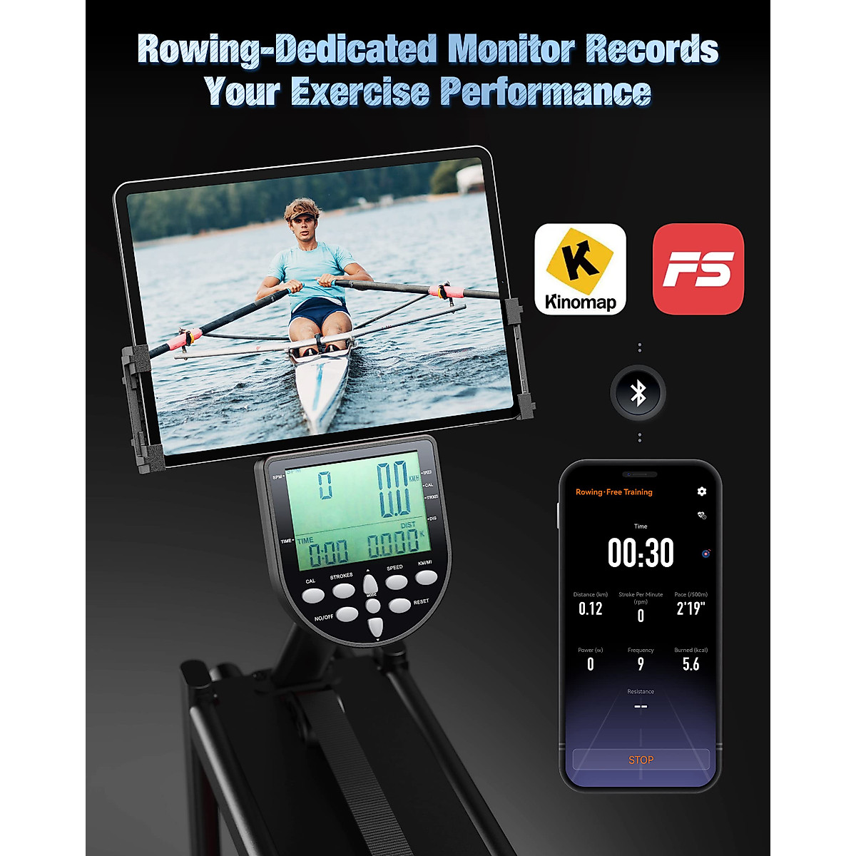 YOSUDA Water Rowing Machines with Bluetooth-Water Rowers 350LBS Weight Capacity for Home Use with Smooth Aluminum Dual Slide Rail & Rowing-Dedicated Monitor