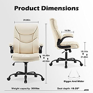 JHK Ergonomic Adjustable Computer Desk White Office Chair, Cream