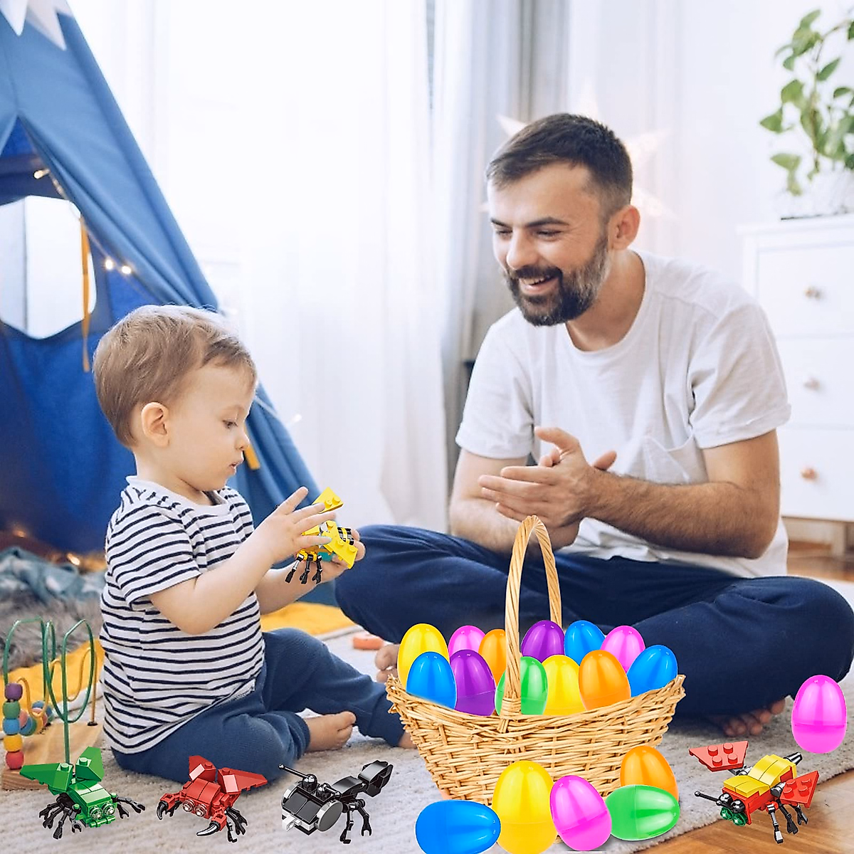 12 Pack 3" Large Easter Eggs Filled Stem Building Toys Easter Basket Stuffers 6 in 1 Transform Animal Building Blocks Easter Party Favors Gifts for Kids Toddlers Boys Girls Teens Easter Eggs Hunt