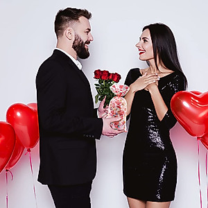 Boerni Valentine Cellophane Plastic Candy Cookie Treat Goodies Gift Heart Bags 120pcs And Gold Twist Ties for Valentine Party Supplies