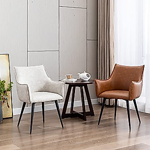 ZSARTS Brown Leather Dining Chair Modern Accent Chair Armchair Comfy Upholstered Living Room Chair Side Chair Desk Chair with Metal Legs for Kitchen Bedroom Small Corner,Brown