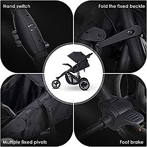 Scozer Stroller with Dining Plate and Cup Holder Big Storage Basket,Adjustable Awning, Variable Seat and Recliner Lightweight Baby Jogger Travel System,Black