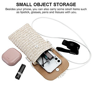 Soleebee Boho One Shoulder Crossbody Phone Bag Small Shoulder Bag Mini Wallet for Women Storage Bag Woven Leather Trim Phone Bag Compatible with Multiple Phone Sizes, Beige daisies