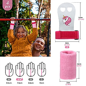 Skylety Sports Gymnastics Grips Wristbands Unicorn Kids Gymnastic Grips Gymnastic Bar Grips with Pink Sweatbands Gymnastics Equipment Hand Grips for Girls Kids Youth