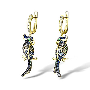 Santuzza Colourful Parrot Gemstone Dangle Earrings 925 Sterling Silver Spinel Drop Earrings for Women