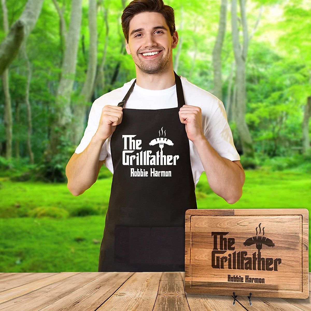 The Grillfather Wood Cutting Board, Christmas Gift Idea, BBQ Gift, Personalized Gift for Men, Dad, Grandpa, Custom Engraved Cutting Board, Father's or Grandpa's Birthday Gift, Grill Master