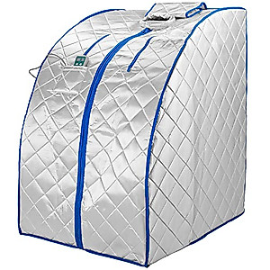 Infrared FAR IR Negative Ion Portable Indoor Personal Spa Sauna by Durherm with Air Ionizer, Heating Foot Pad and Chair, 30 Minutes Timer, Large, Silver