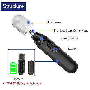 Nose Hair Trimmer, Professional Painless Nose and Ear Hair Trimmer for Women Men Waterproof Stainless Steel Head Dual Edge Blades Nose Hair Remover Mute Efficient Battery-Operated Easy Cleansing