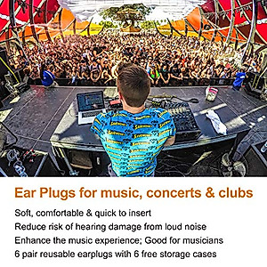 Lakayee Reusable Silicone Ear Plugs, 6 Pairs Waterproof Noise Reduction Earplugs Sound Canceling Ear Plugs for Sleeping Snoring Swimming Shooting Hunting Traveling Concerts Musicians with Carry Cases