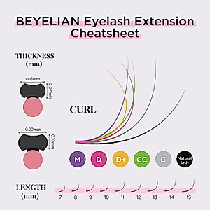 BEYELIAN Eyelash Extensions, Individual Lashes, 0.15mm C Curl 7-15mm Super Matte Classic Lash Extensions, Ellipse Flat Eyelash Extension, Mixed Tray for Professional Salon Use