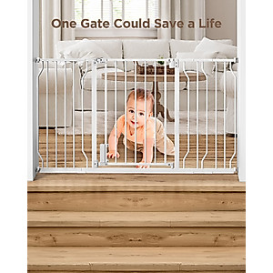 Ciays 29.5” to 57.1” Baby Gate for Stairs Doorways and House, 30” Height Extra Wide Auto-Close Safety Dog Gate for Pets with Secure Alarm, Pressure Mounted, White