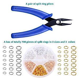 Split Rings for Jewelry Making, Caffox 700pcs Small Split Ring with Split Ring Pliers, Double Closed Jump Rings Craft Jump Loops Opener for Necklaces and Bracelets