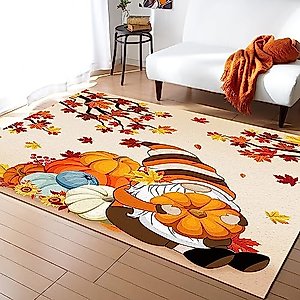 2' x 3' Fall Gnomes Area Rug,Outdoor Indoor Washable Carpet Area+Rug for Living Room,Kids/Boys/Girls Bedroom,Bathroom,Classroom,Kitchen,Hallway,Throw Floor Mat Thanksgiving Autumn Pumpkin Maple Leaves