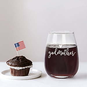 DAZLUTE Godmother Gifts, Godmother Stemless Wine Glass, Mother’ s Day Christmas Birthday Baptism Gifts for Godmother, Mom Friends from Godchild, Proposal Gift for Friend Aunt Sister Godmother,15Oz