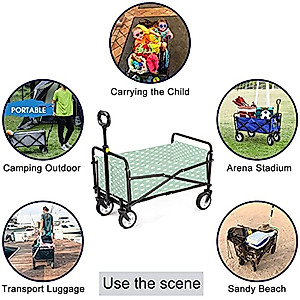 Collapsible Wagon Cart Seamless White Polka dots Mint Foldable Utility Wagon Large Capacity Garden Cart with Push Bar for Beach Camp Outdoor Shopping