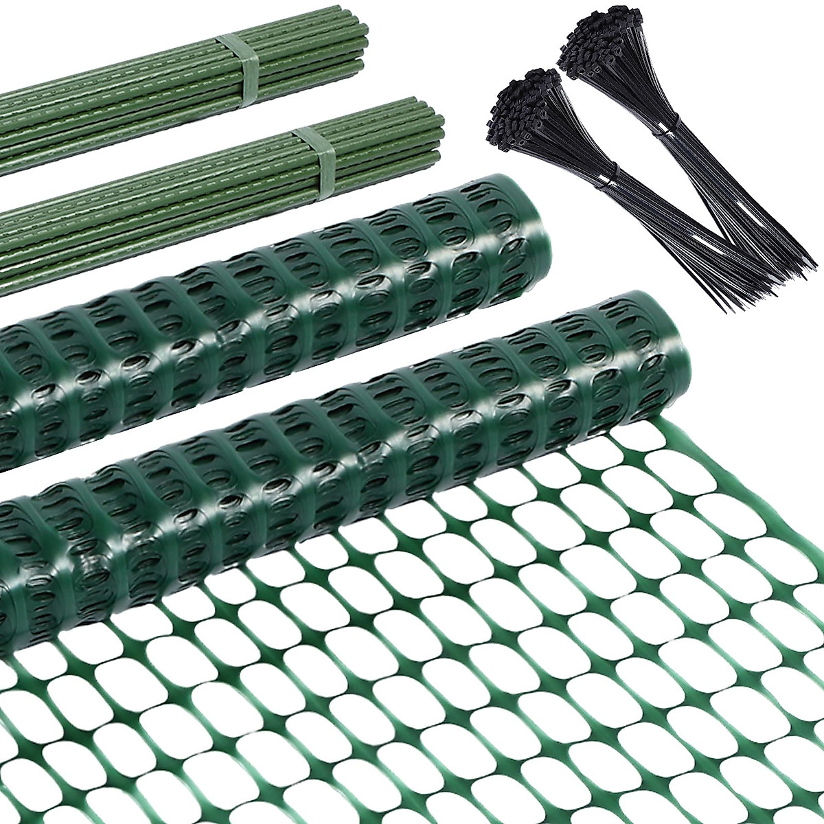 Thyle 2 Roll Plastic Garden Fence 4 x 100 ft Mesh Fencing Roll Outdoor Snow Fence with 50 Fence Stakes 200 Cable Ties Green Temporary Poultry Fence Safety Construction Barrier Net for Yard Pet Plants