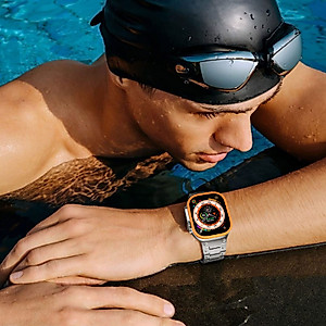 WINGLE 2-Pack for Apple Watch Ultra Screen Protector 49mm Case, 9H Tempered Glass + Titanium Alloy Frame [Keep Original] [Sensitive Touch] Protective Glass Film for iWatch Ultra,Original + Orange