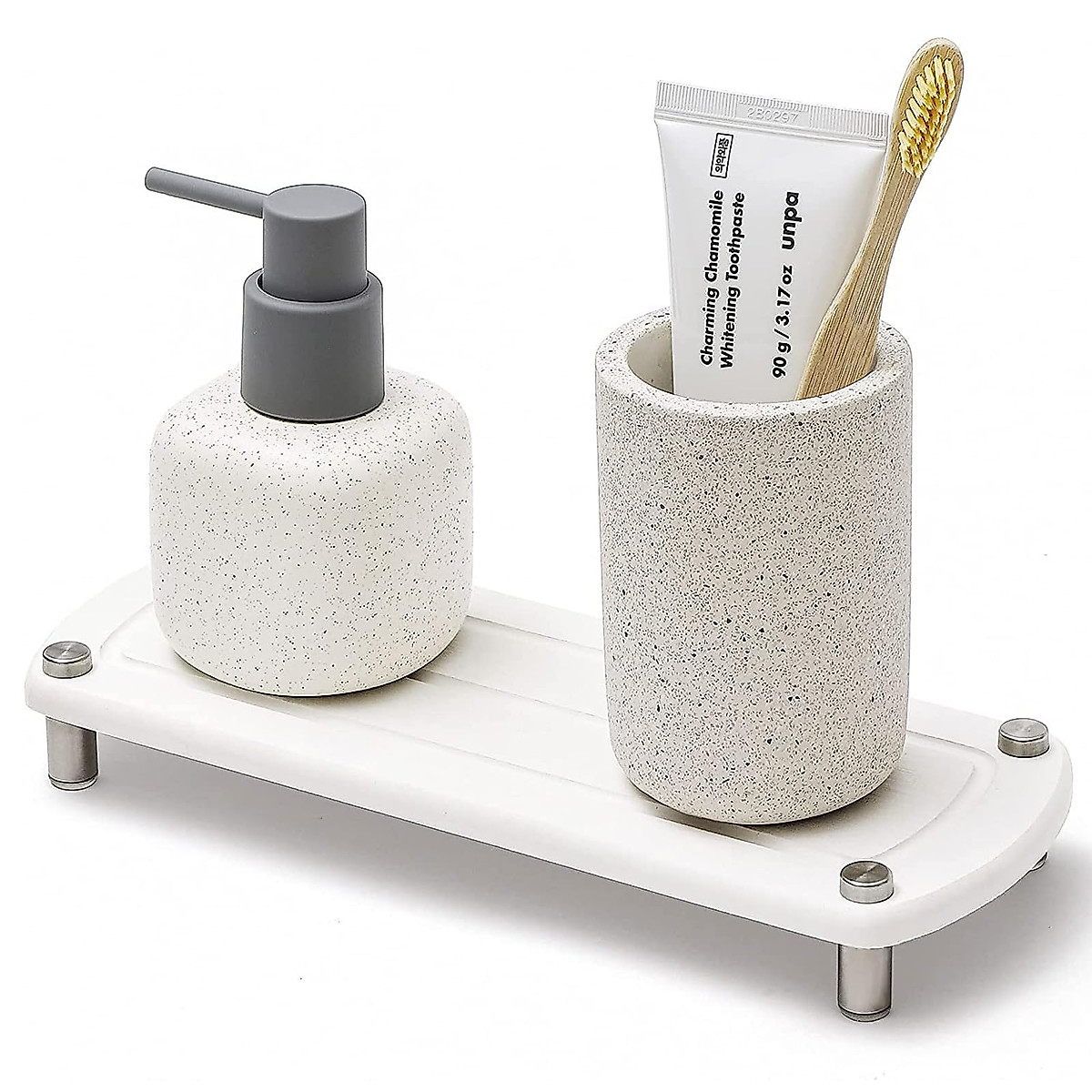 heylad Home Sink Caddy, Instant Dry Kitchen Bathroom Sink Organizer, Diatomaceous Earth Sink Tray with Rust-Free Acrylic Feet, Sponge Soap Dispenser Holder, White