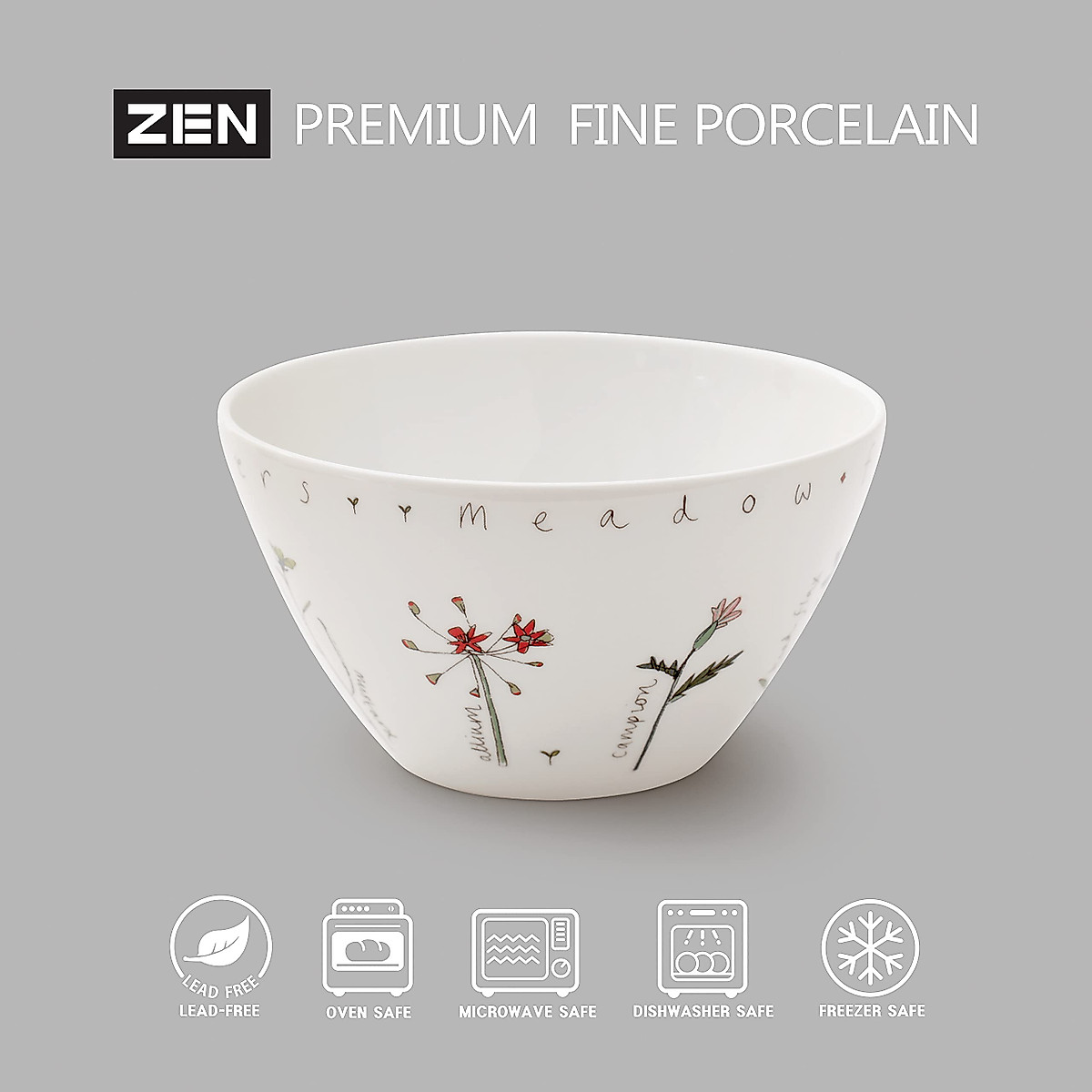 RACHEL BARKER Meadow Flower Porcelain AP Bowls 25oz Set of 4