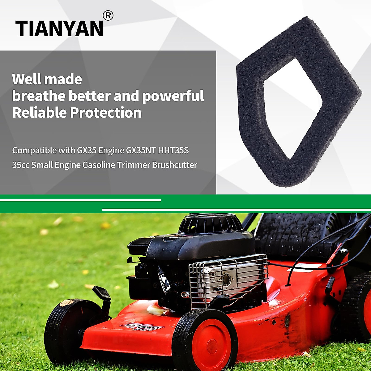 TIANYAN 17211-Z0Z-000 Air Filter 5pcs Replacement for Honda GX35 Engine GX35NT HHT35S 35cc Small Engine Gasoline Trimmer Brushcutter