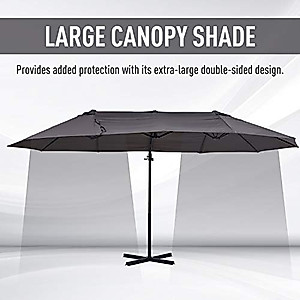 Outsunny 14ft Patio Umbrella Double-Sided Outdoor Market Extra Large Umbrella with Crank, Cross Base for Deck, Lawn, Backyard and Pool, Grey