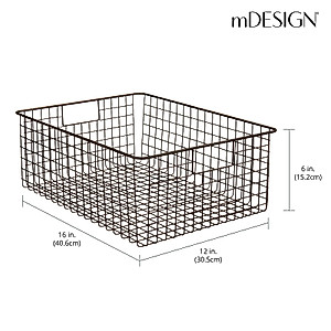 mDesign Metal Wire Food Storage Basket Organizer with Handles for Organizing Kitchen Cabinets, Pantry Shelf, Bathroom, Laundry Room, Closets, Garage - Concerto Collection - 2 Pack - Bronze