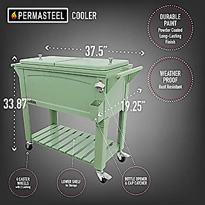 Permasteel PS-203F1-SAGE-AM 80 Quart Portable Rolling Patio Cooler, Sage