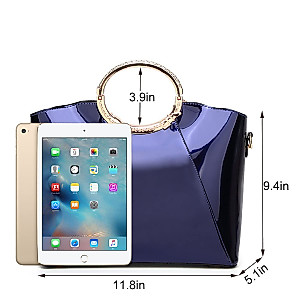 XingChen Glossy Faux Patent Leather Shoulder Handbag Women Evening Party Satchel Flower Pendant Top Handle Tote Purses Wine