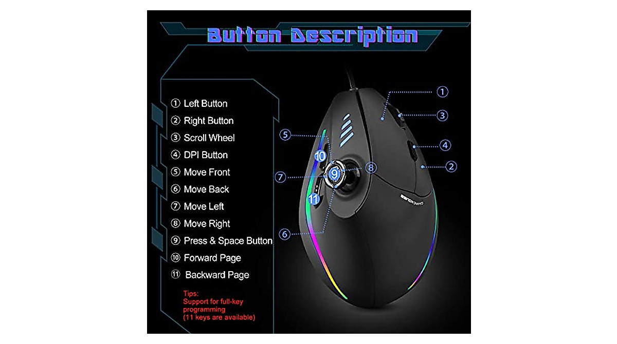 Gaming Mouse with 5 D Rocker & 10000 DPI | Ergonomic RGB Gaming Mouse