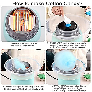 Reespring Cotton Candy Machine - Cotton Candy Maker With Splash Prevention Bowl For Home Use – Comes with Sugar Scoop and 20 Candy Sticks - Aqua