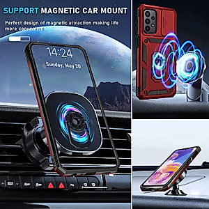 Janmitta Compatible with Galaxy A23 5G/4G Case Built in Slide Camera Lens Cover+Screen Protector,Heavy Duty Shockproof Full Body Cover,Built in Finger Ring Stable Holder Kickstand,2022 Red