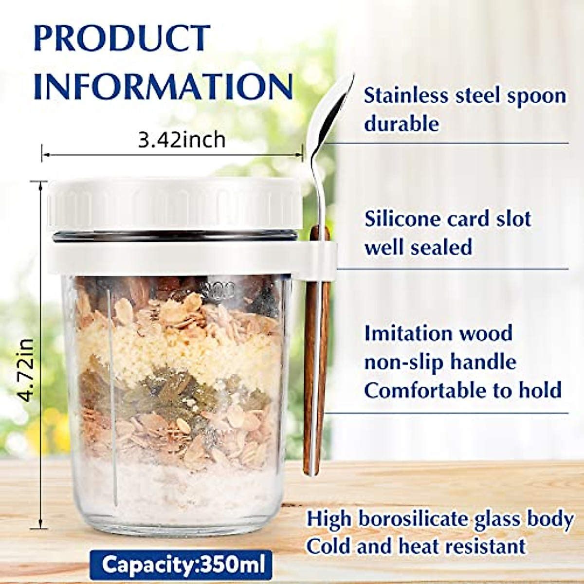 Xigugo Overnight Oats Container with Lid and Spoon,Overnight Oats Jars, 106 oz Cereal, Milk, Vegetable and fruit Salad Storage Container with Measurement Marks (grey2)
