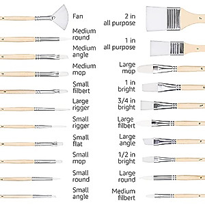 Amazon Basics Paint Brush Set, Multi-shaped Nylon Paint Brushes for for Acrylic, Oil, Watercolor, Gouache, 24-Piece