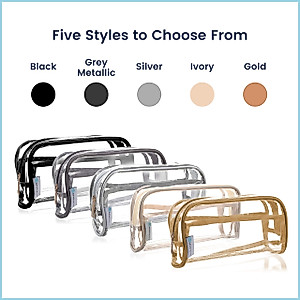 EzPacking Clear Makeup & Brush Bag/Long Cosmetic Pouch for Travel/Vegan Leather Piping/Small See Through PVC Plastic & Transparent Design/Hair Product Organizer (Ivory)