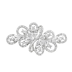 YOQUCOL White Cubic Zirconia Crystal Rhinestone Ribbon Shape Silver Tone Brooch Pin For Women Wedding Brides Jewelry